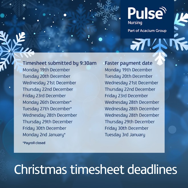 Timesheet submission dates during the festive period | Pulse Jobs